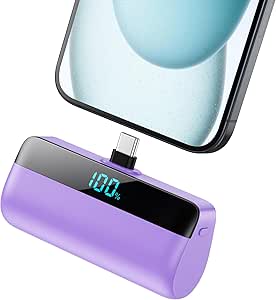 Amazon.com: Mini Portable Charger with USB-C Connector 5200mAh,Compact LCD Display Power Bank ...