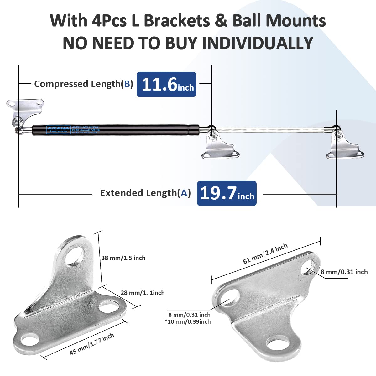 20 inch 150 LB Gas Prop Struts Shocks, 20" 150lbs Lift-Support Springs ...