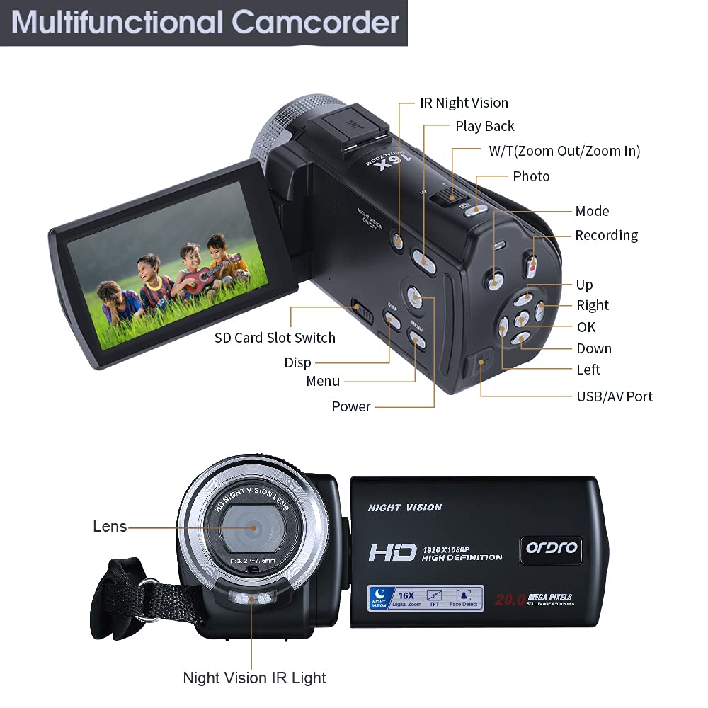 Snapklik.com : ORDRO Camcorders HDV-V12 HD 1080P Video Camera Recorder ...