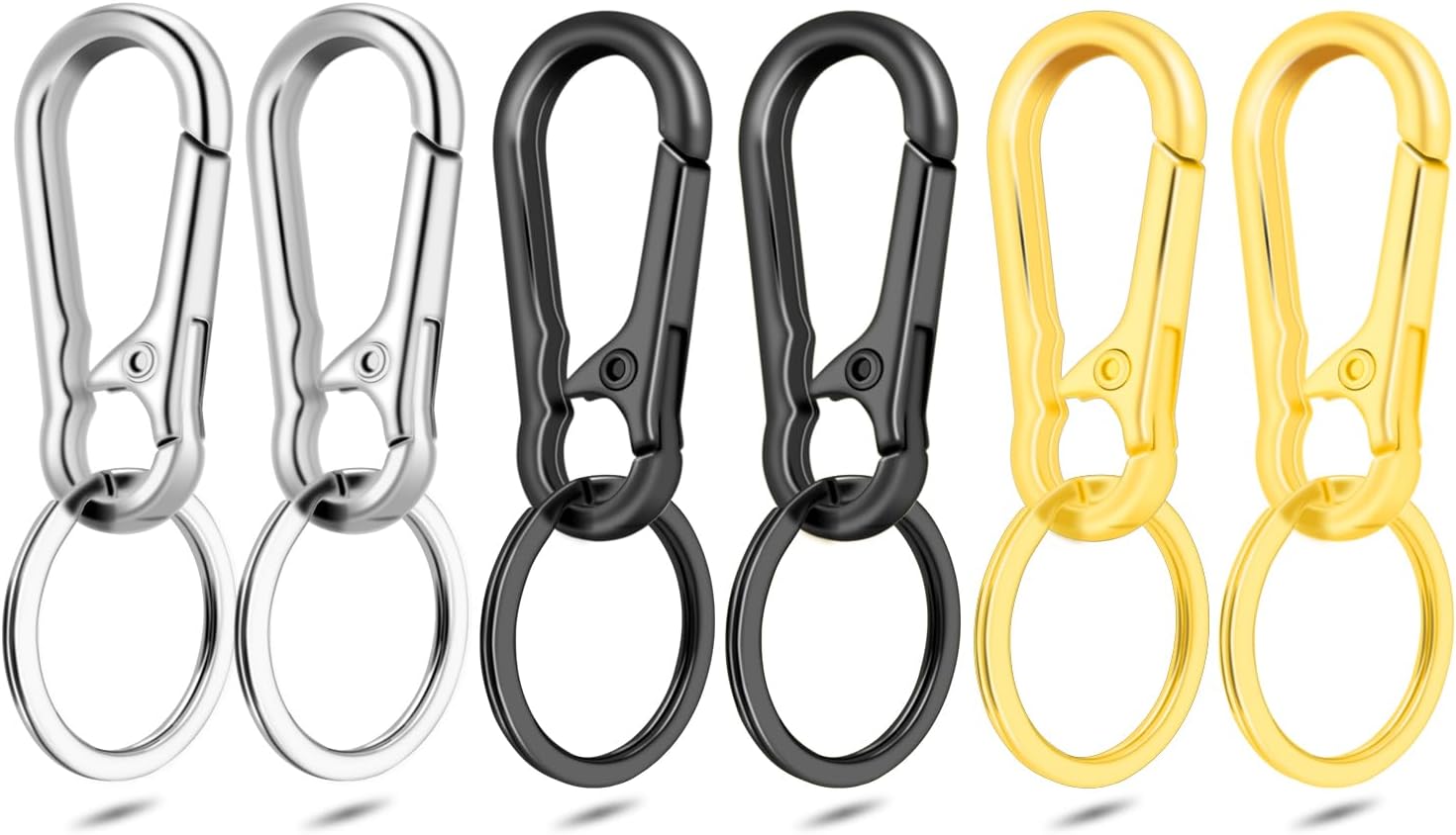 6Pack Assorted Keychain Rings, Metal Key Carabiner Clip, Key Ring Chain ...