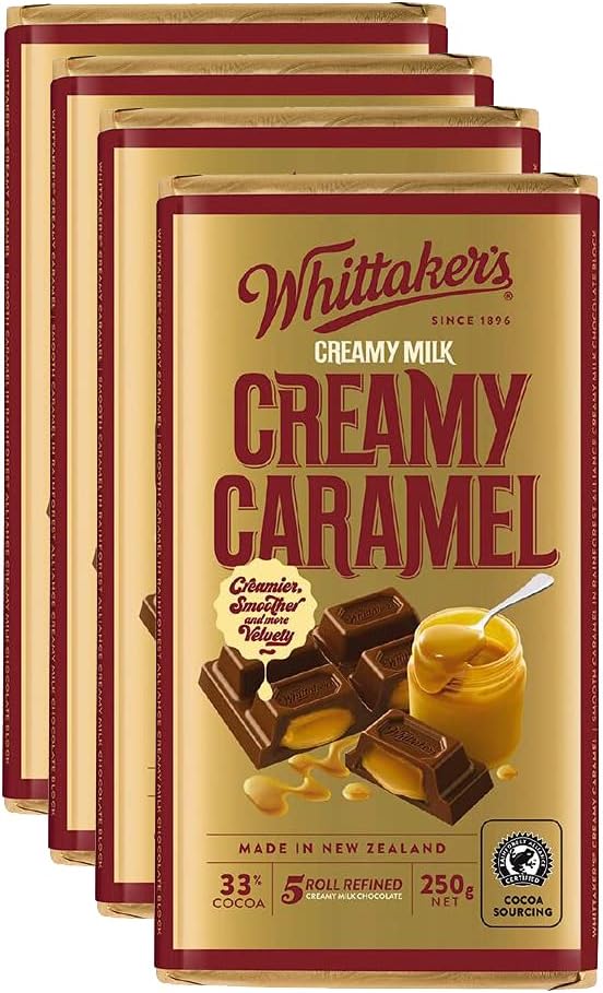 Amazon.com : Whittaker's Creamy Caramel Chocolate Block 250g (Pack of 4 ...