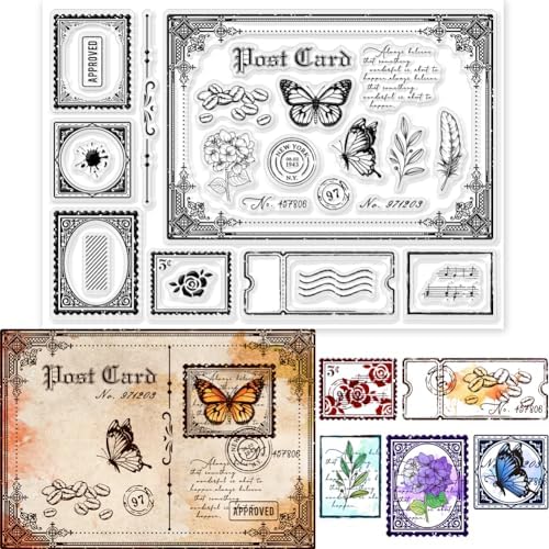 Amazon.com: GLOBLELAND Vintage Postcard Clear Stamps Retro Postcard 5 ...
