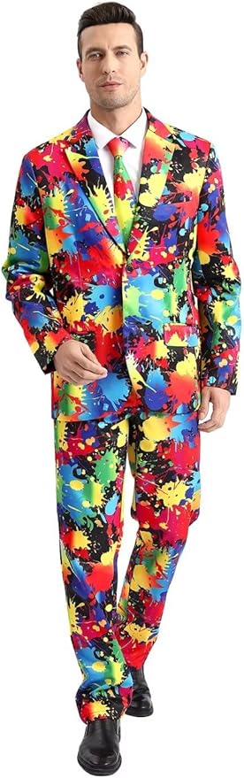 Fashonal Men's 3-Piece Pride Rainbow Suits, Two Button Jacket & Pants & Tie at Amazon Men’s ...