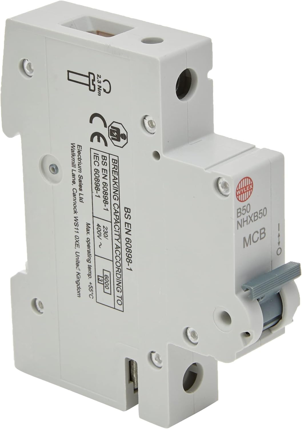 Wylex NHXB50 50 Amp Single Pole Type B 230V 6kA Circuit Breaker MCB ...