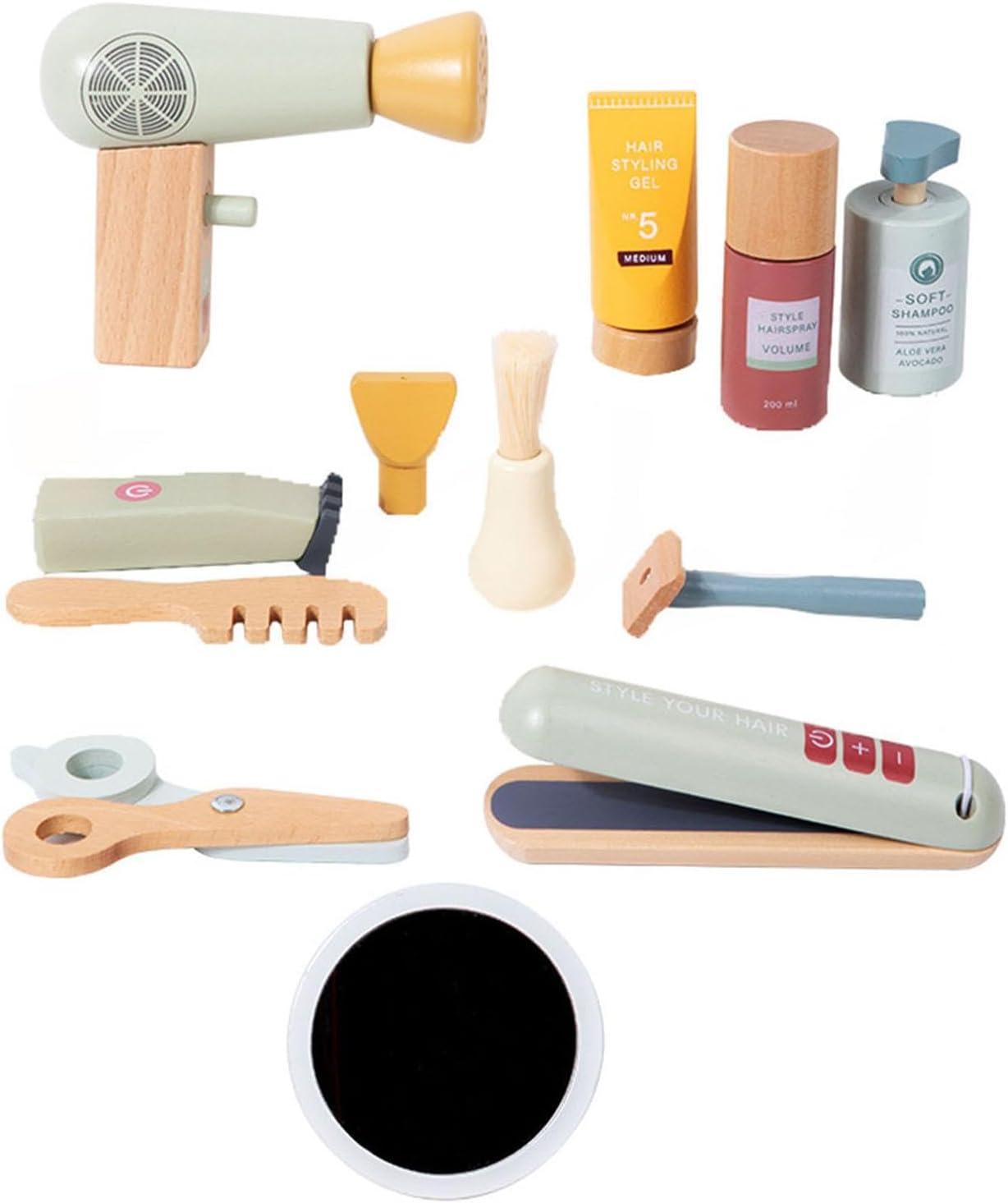 Wooden Kids Pretend Play Hair Salon Set with Accessories, Hairdressing ...