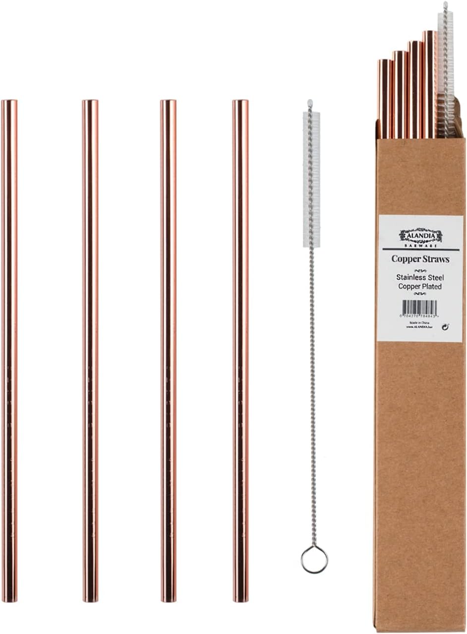 Drinking Straw Stainless Steel Copper Plated: Set of 4 Straws and 1x ...