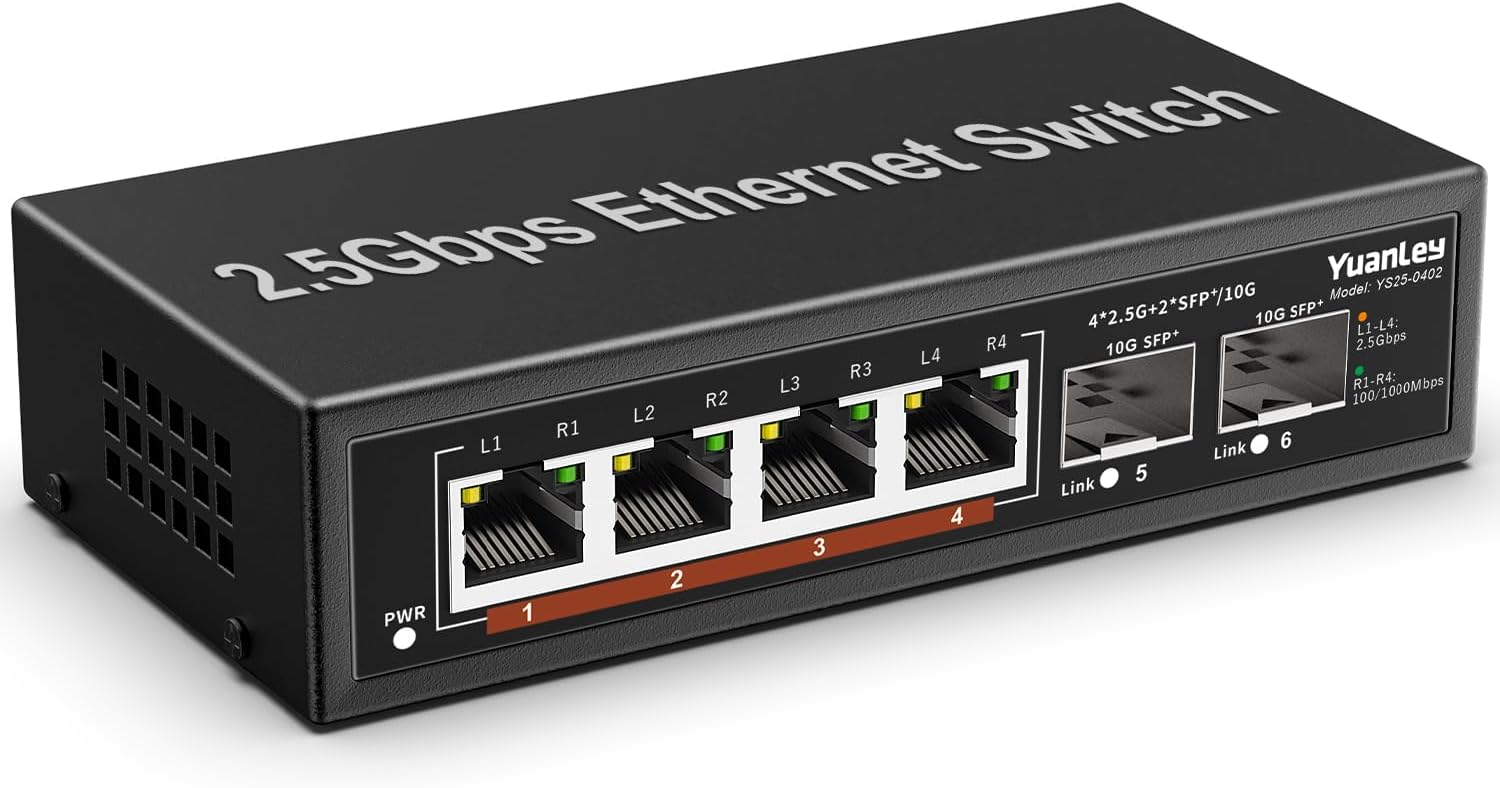 6 Puertos 2.5G Switch Ethernet Umanaged, 4 Puertos 2.5G Base-T, 2 ...