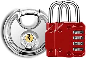 Vervida Disc Padlock & 2 Red Combination Lock for Gym Locker, School ...