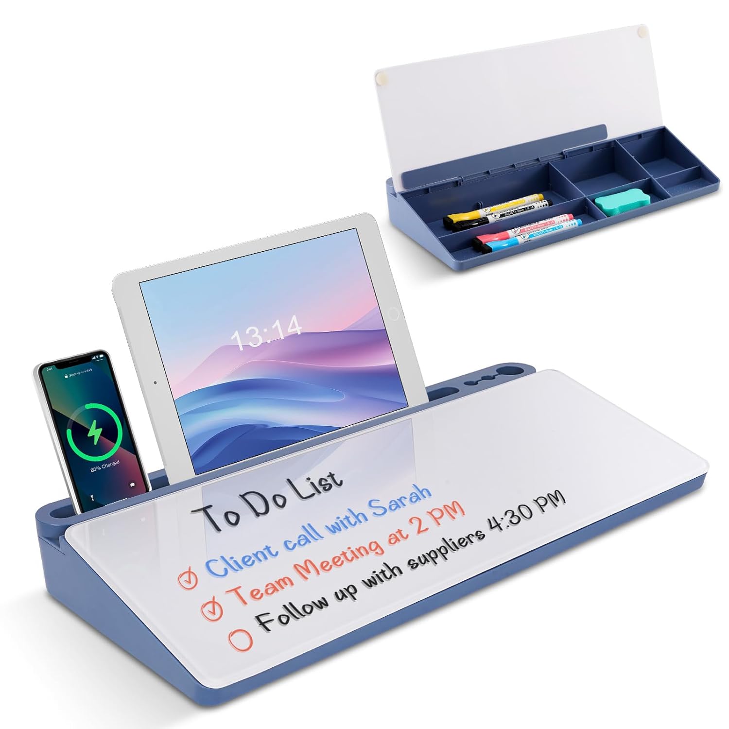 Glass Desktop Whiteboard with Storage, Desk White Board with Computer ...