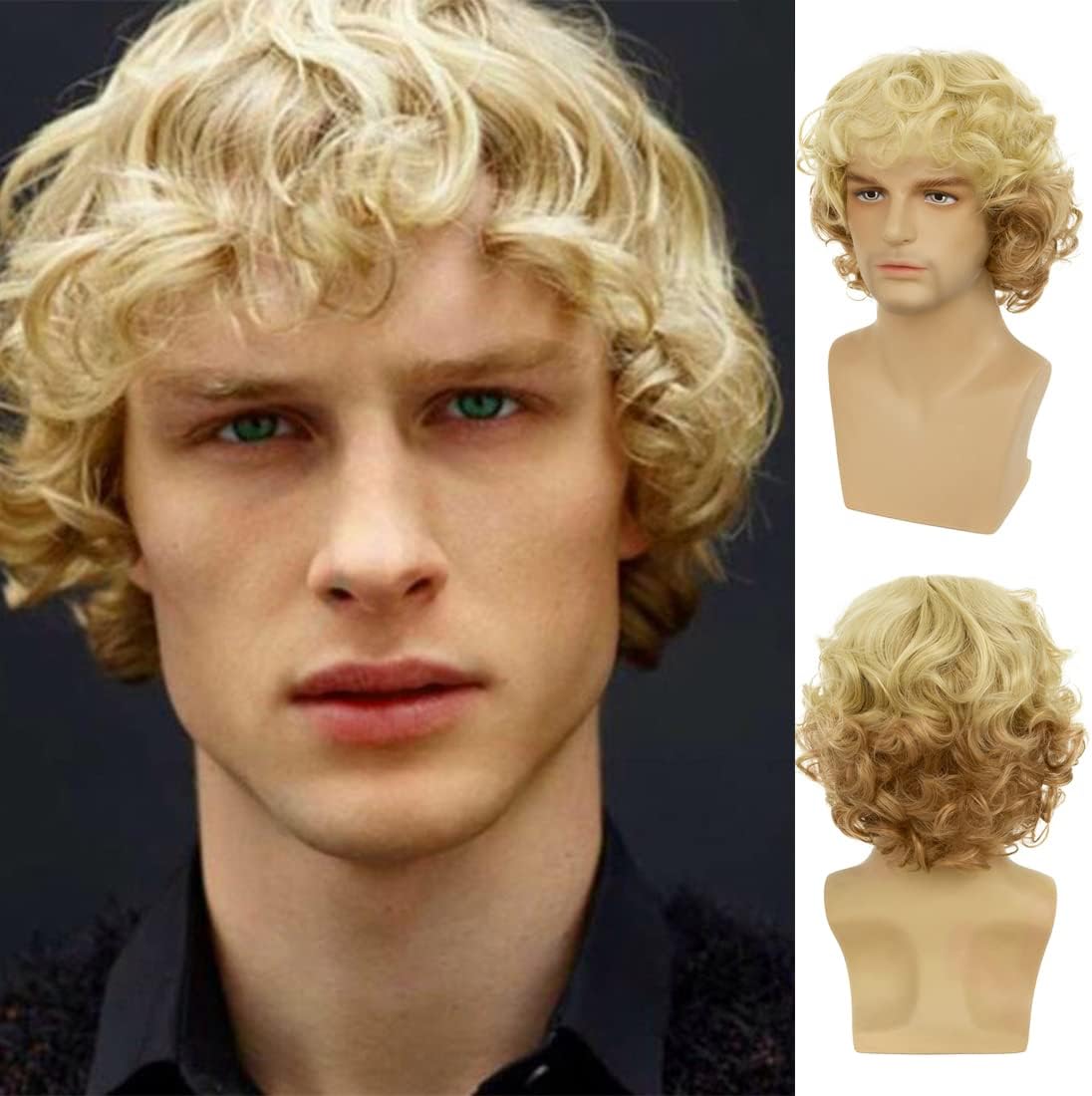 Amazon.com: Tseses Curly Blonde Short Wigs for Men Fluffy Natural ...
