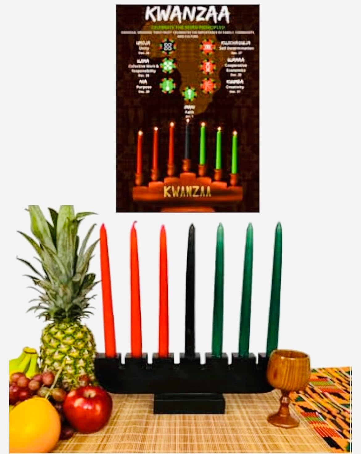 Amazon.com: Authentic Black Kwanzaa Kinara Wood Candle Set with Poster ...