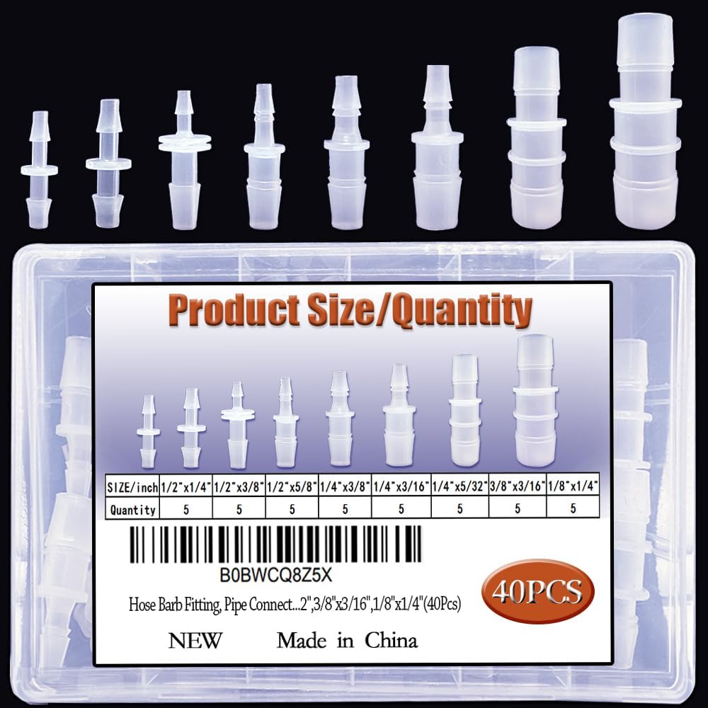 Amazon.com: 50Pcs Plastic Hose Barb Fittings Assortment, 10 Sizes of ...