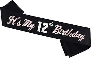 Amazon.com: It’s My 12th Birthday Sash Silver Rose Gold Foil Black ...