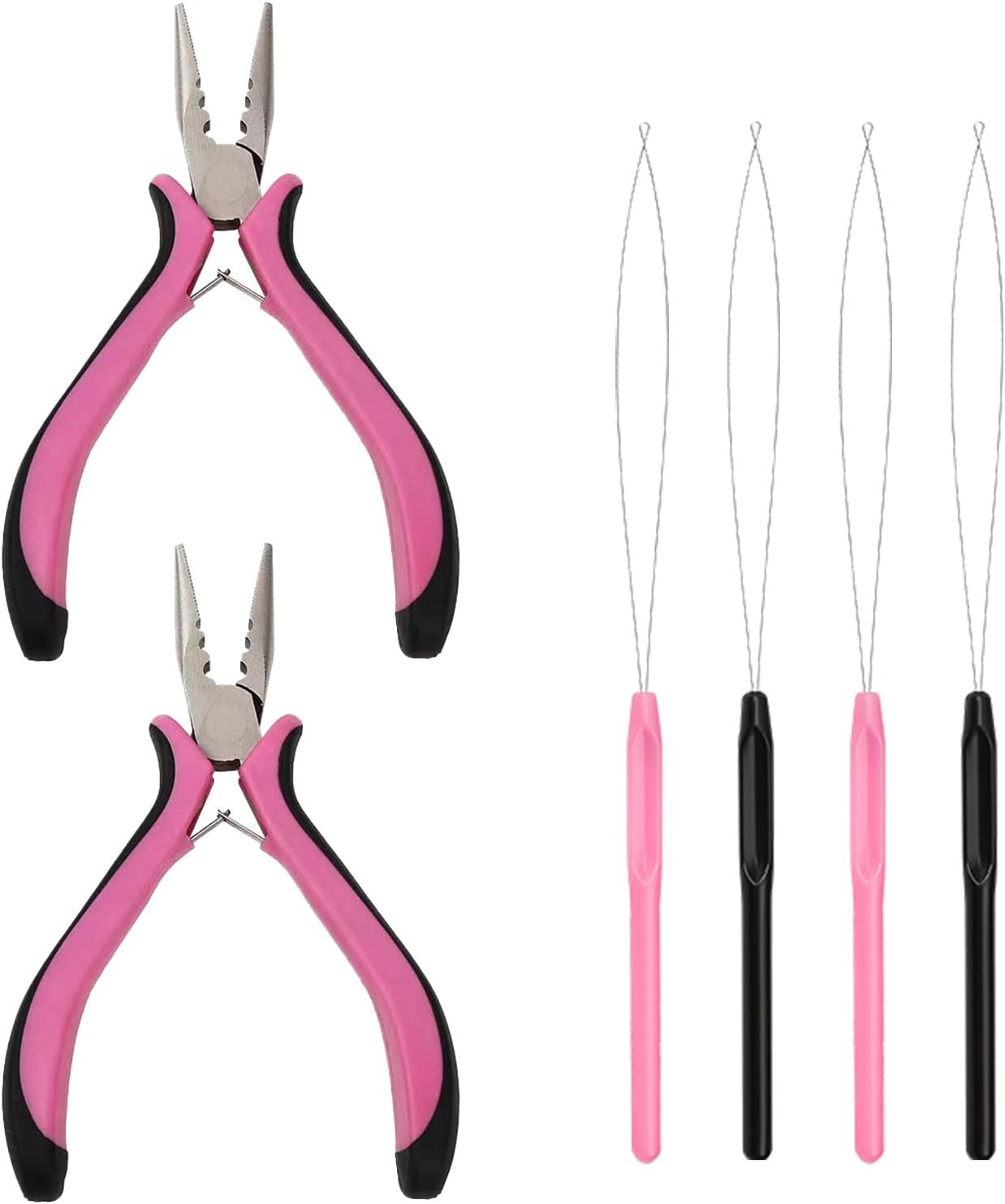 FUIPVGI 6 Pcs Hair Extensions Tools Kit, 2 Pcs Hair Extension Pliers for Removal Hair Extensions ...