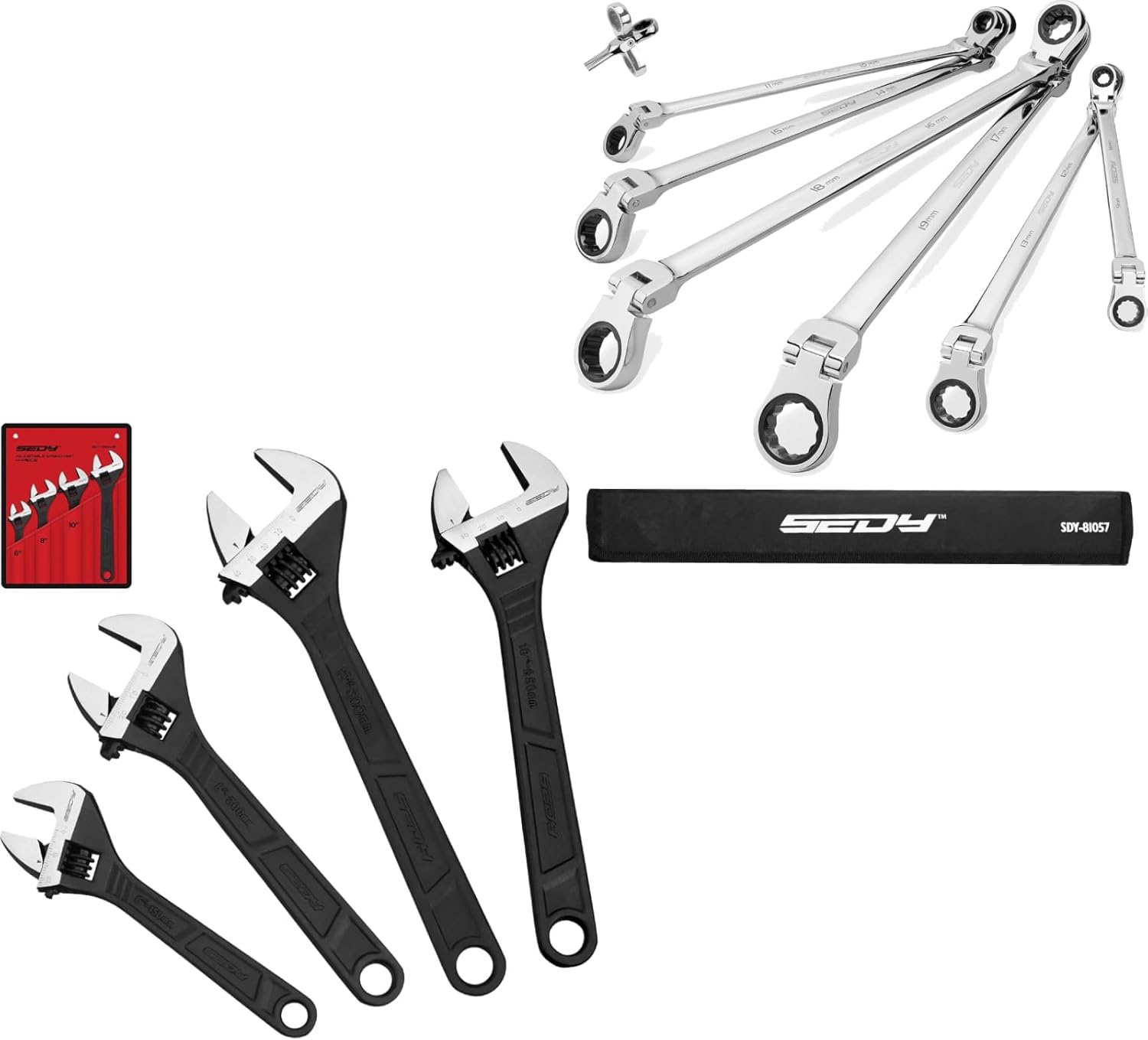 4-Piece Adjustable Wrench Set Wrenches Sets & 6-Piece Extra Long Flex ...
