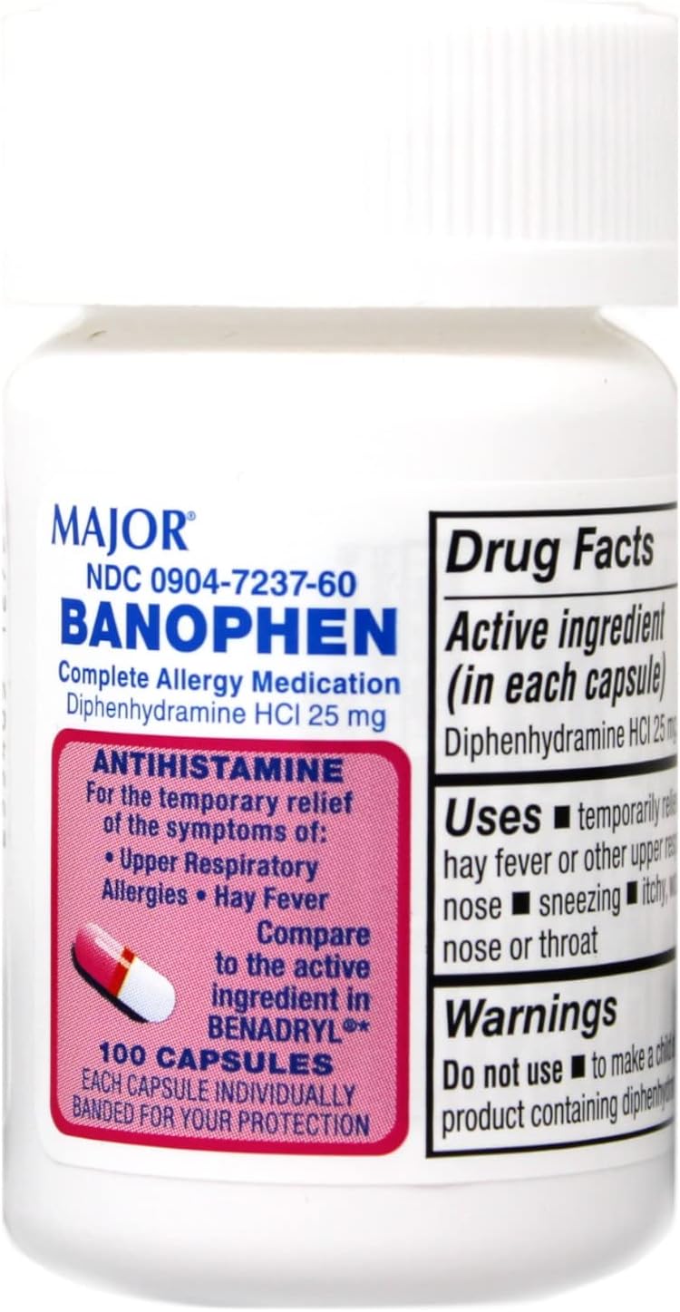 Amazon.com: Major Banophen Diphenhydramine Capsules, 25mg, 100ct ...