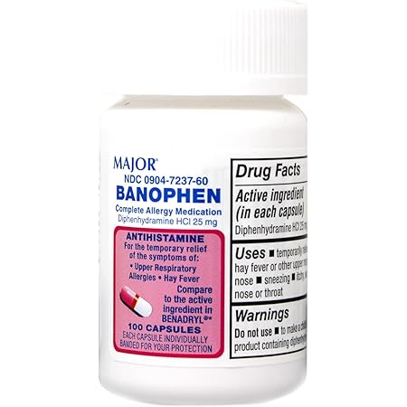 Amazon.com: Major Banophen Diphenhydramine Capsules, 25mg, 100ct ...