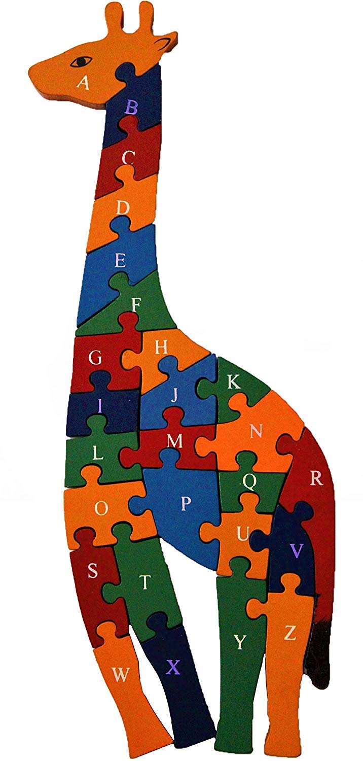 Buy woodykraft wooden shaped coloured giraffe puzzle with 26 alphabets ...