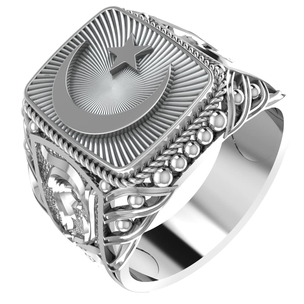 Amazon.com: 925 Sterling Silver Islam Crescent Muslim Ring, Moon Star ...