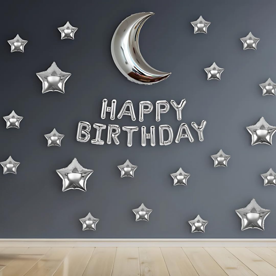 10 Pcs Silver Foil Stars Happy Birthday Set | Happy Birthday Decoration ...