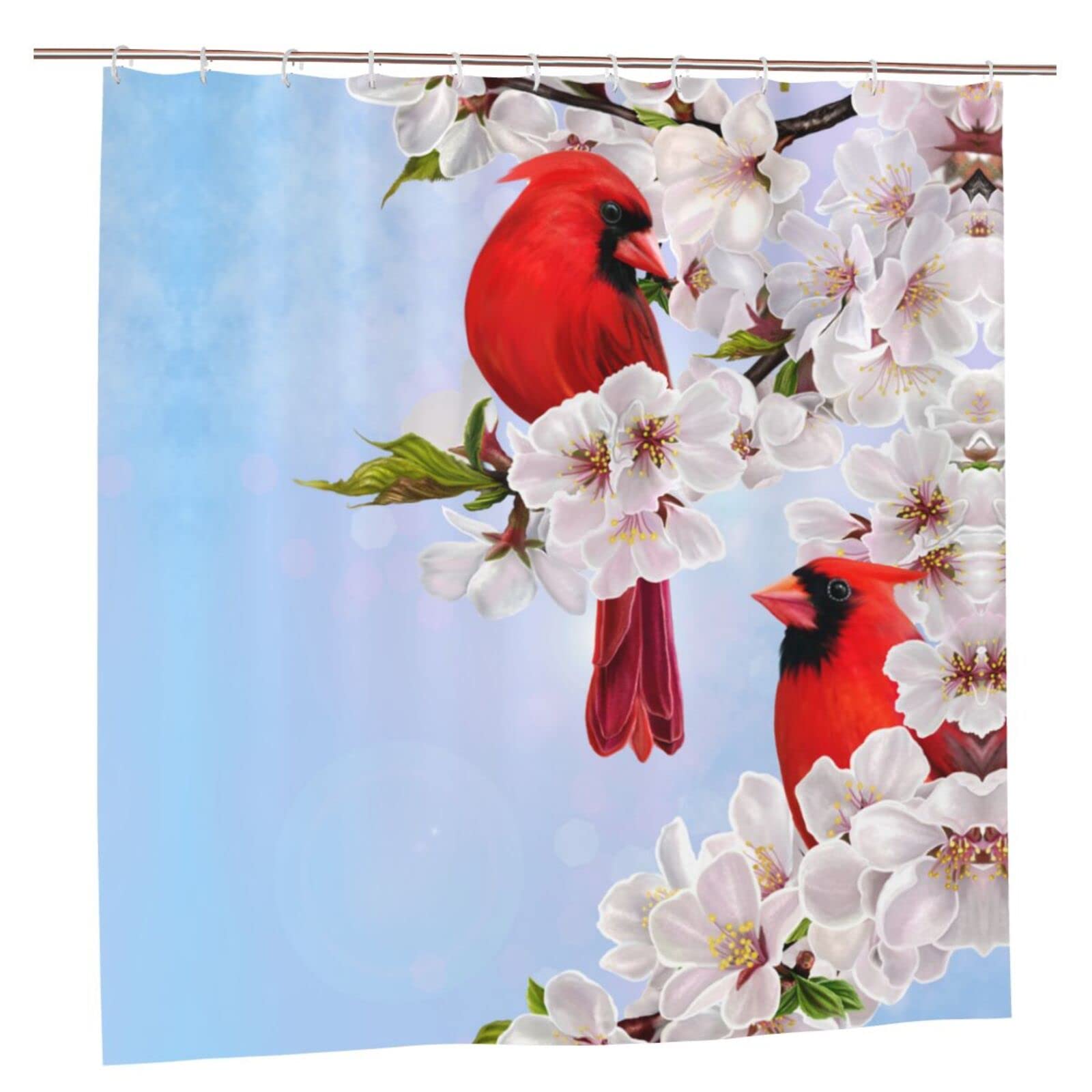 Amazon.com: Fiokroo Red Cardinal Birds Cherry Flowers Shower Curtain ...