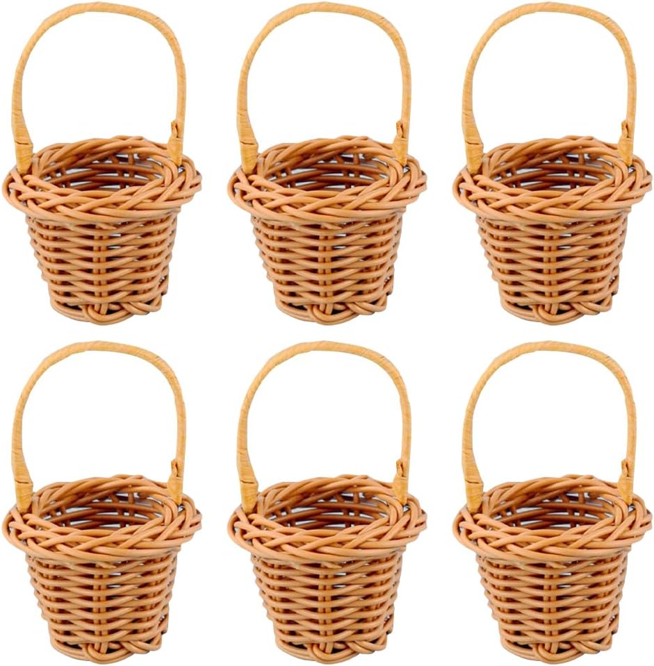 HugeDE 6 Pcs Small Rattan Craft Woven Miniature Wicker Baskets with ...