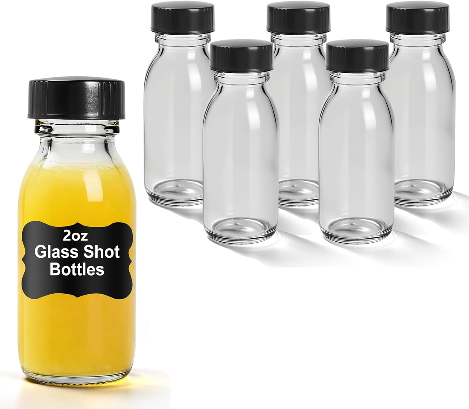 Amazon.com | 6 Pack Shot Bottles with Caps, 2 oz Small Glass Jars with ...