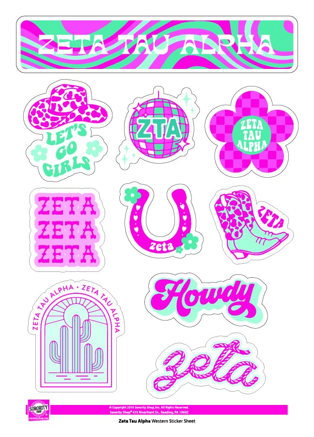 Amazon.com: Zeta Tau Alpha Sticker Sheet - Western Design Vinyl ...