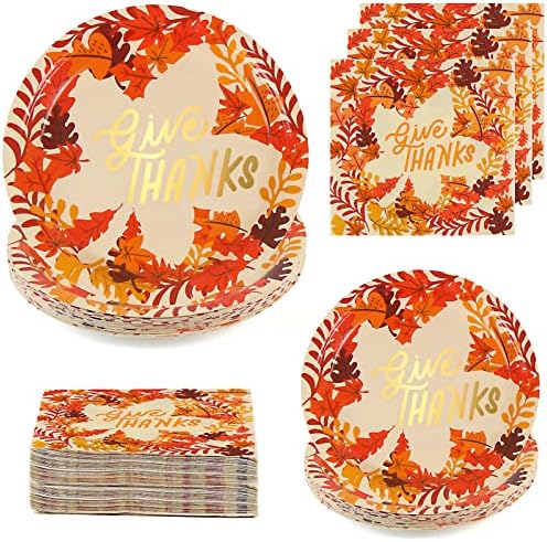 Amazon.com: Homlouue 200 Pcs Fall Paper Plates and Napkins, Autumn ...