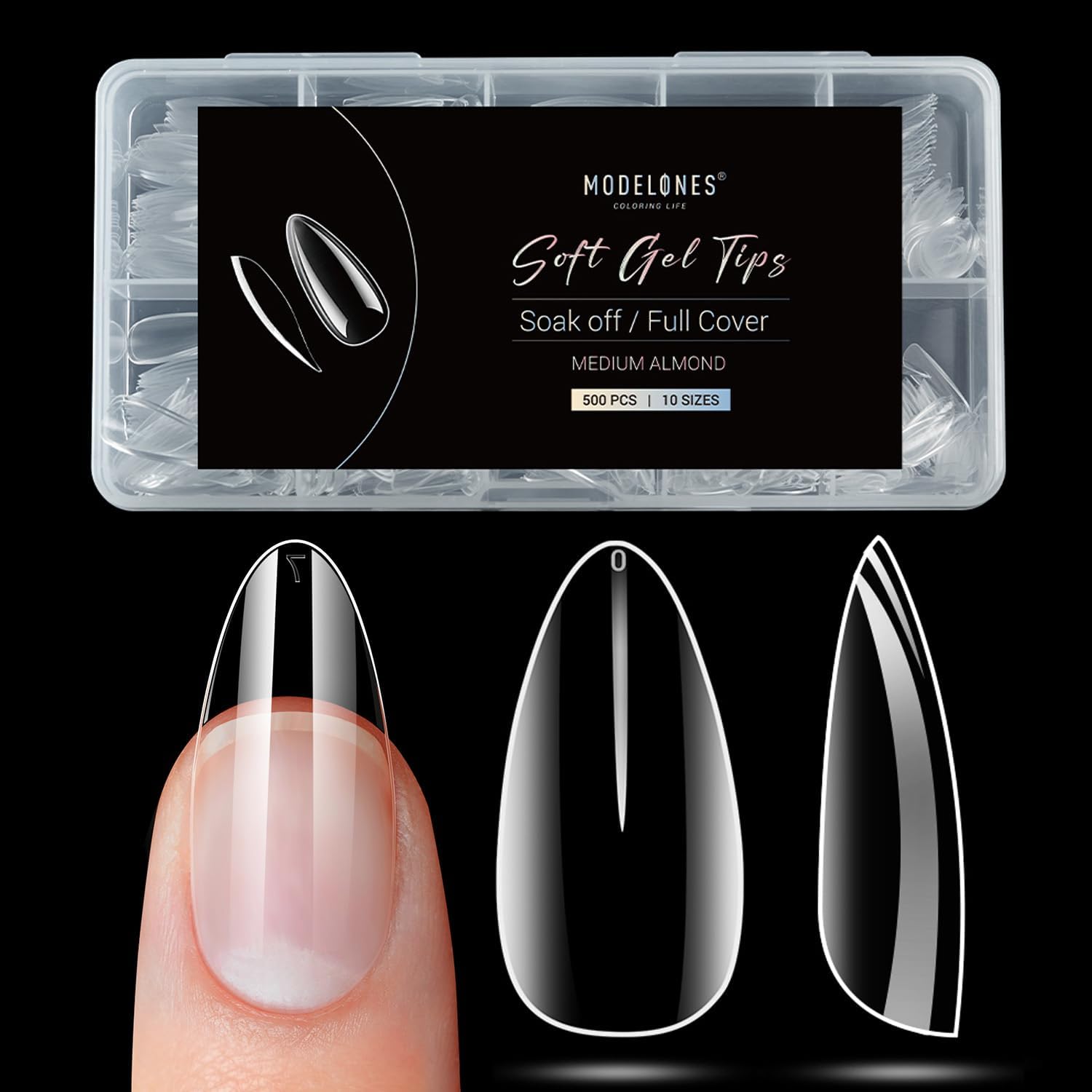 Amazon.com: Modelones Medium Almond Nail Tips 500Pcs Clear False ...