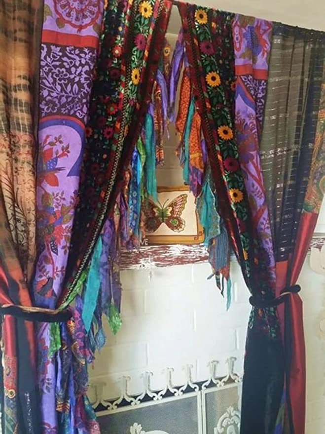 Amazon.com: 2 Pcs of Indian Curtain Saree Silk Curtain Sari Boho ...