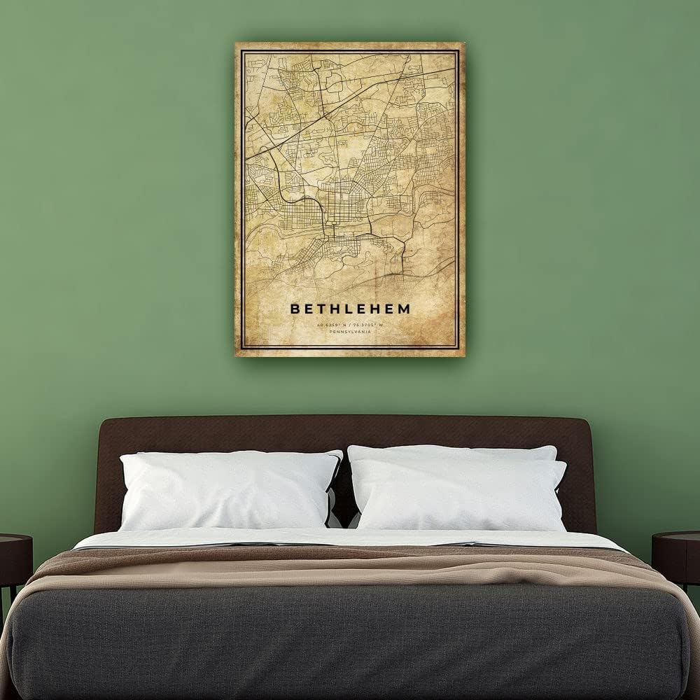 Póster de mapa vintage de Bethlehem Street, mapa vintage de Belén, arte ...