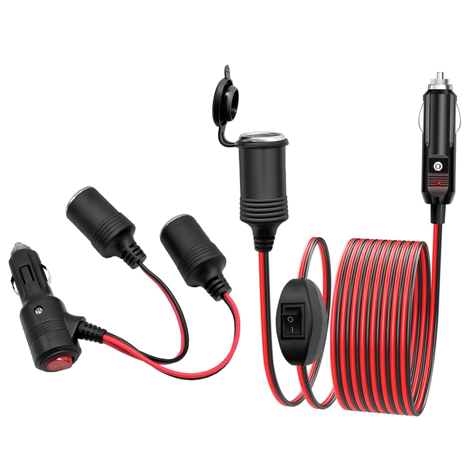 6.5FT/2m Car Cigarette Lighter Socket Extension Cable 17AWG with ON/OFF ...