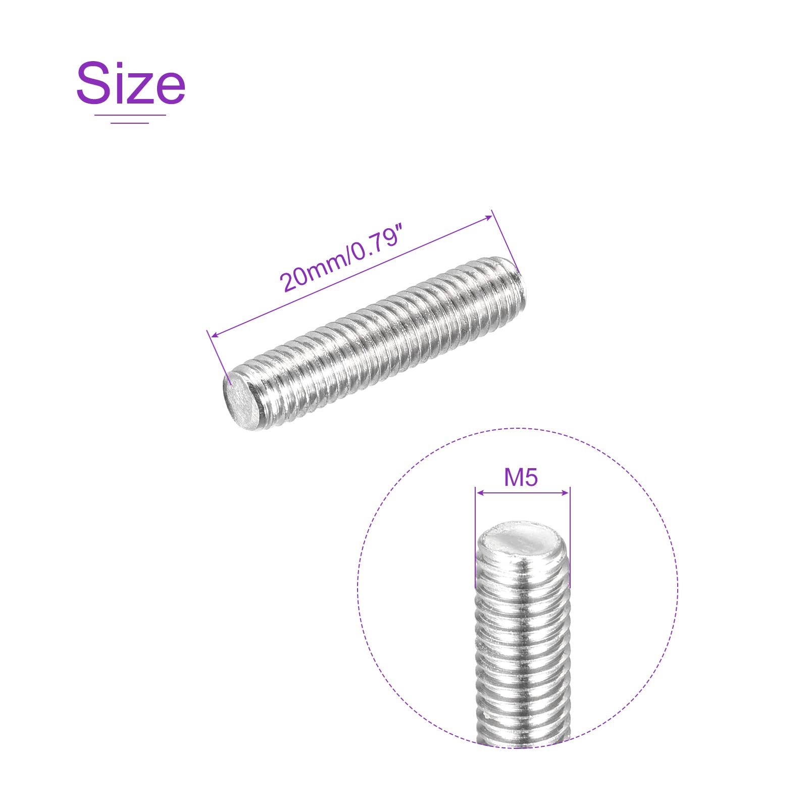 Snapklik.com : 20 Pack M5 X 20mm Fully Threaded Rod 304 Stainless Steel ...