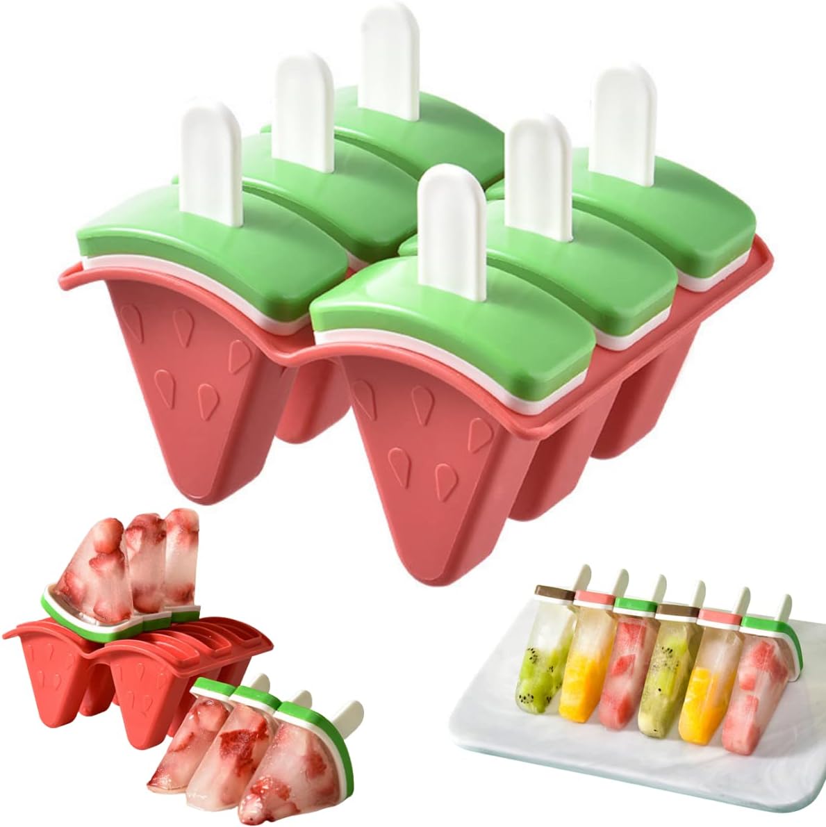 Amazon.com: Vdomus Watermelon Ice Popsicle Molds 16 pieces - Reusable ...