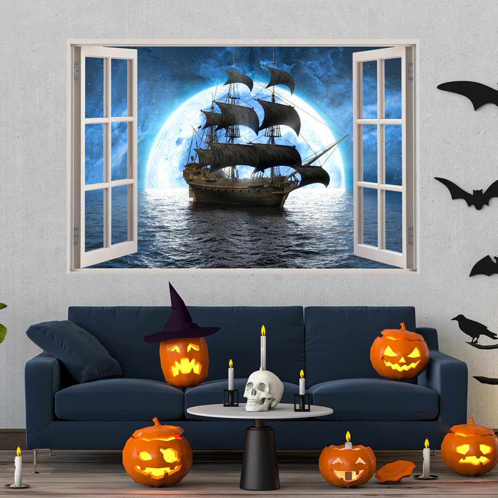 3D Pirate Ship Fake Windows Wall Sticker,Removable Ocean Sea Window ...