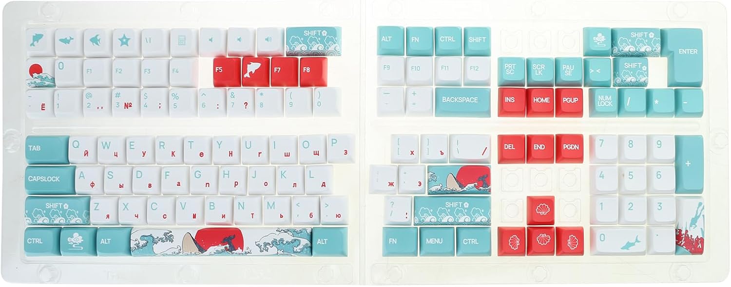 Russian Keycaps Sea Theme Keycaps Set OEM Dye Sublimations for 61/64/68 ...