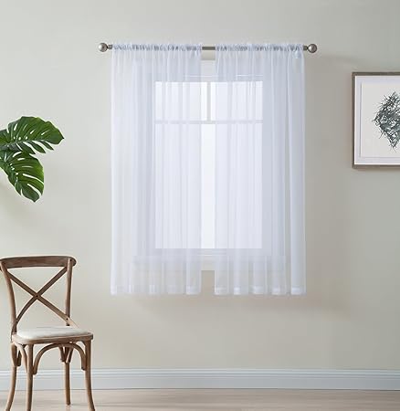 Amazon.com: HLC.ME White Window Curtain Sheer Voile Panels for Small ...
