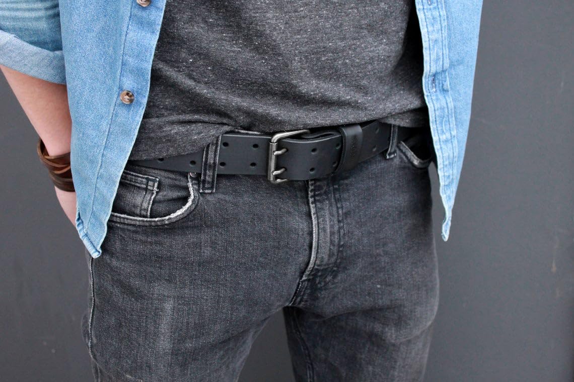 Snapklik.com : CHAOREN Black Leather Belt - 38mm Double Prong