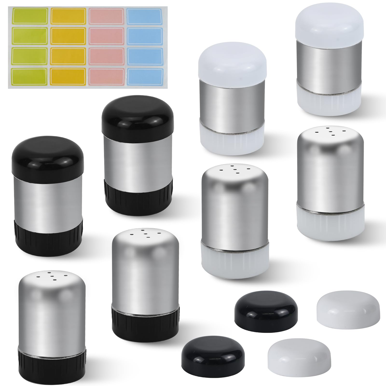 8Pcs Stainless Salt and Pepper Sets, Salt Shaker with Black and White ...