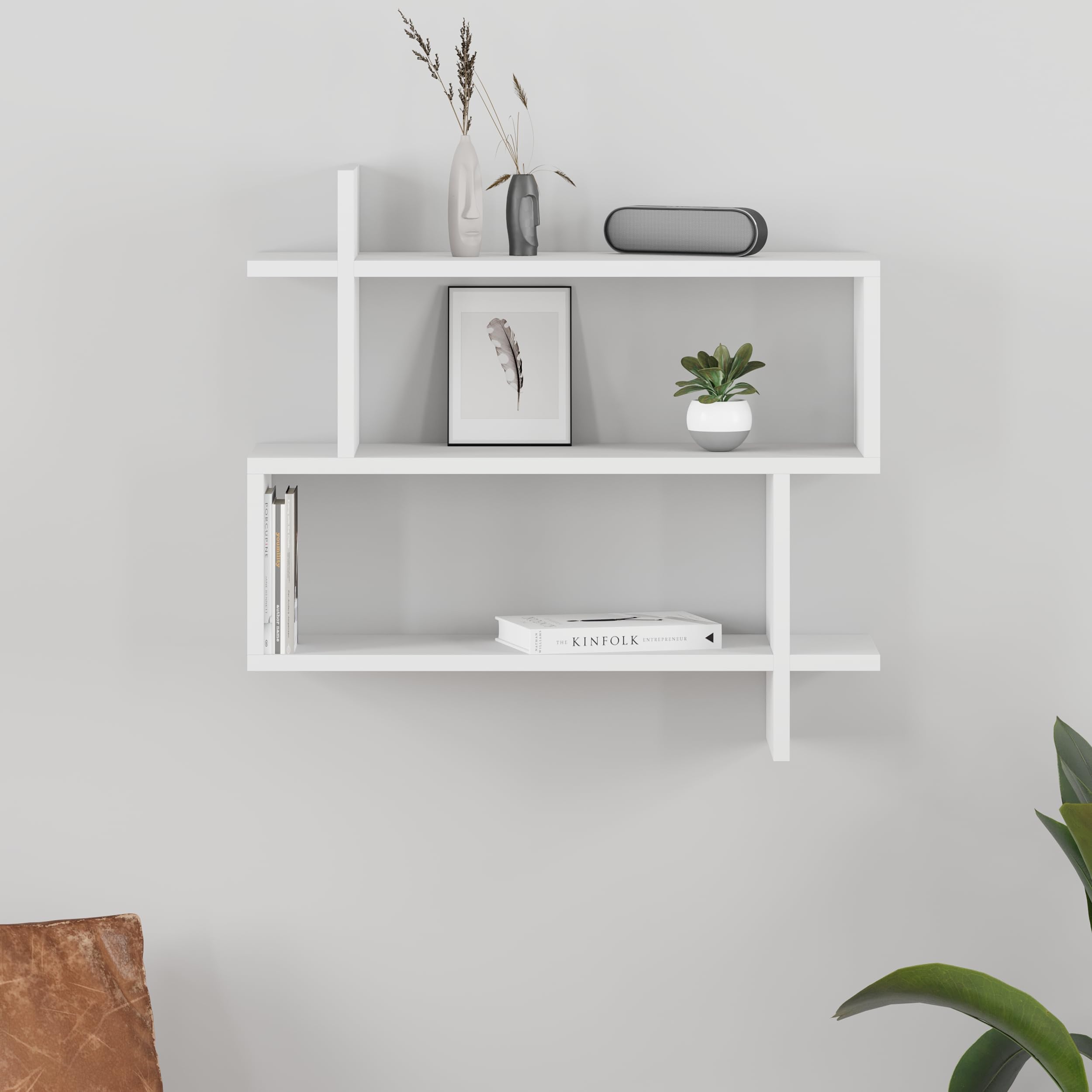 vidaXL Wall Mounted Shelf - Modern White Engineered Wood Display Shelf ...