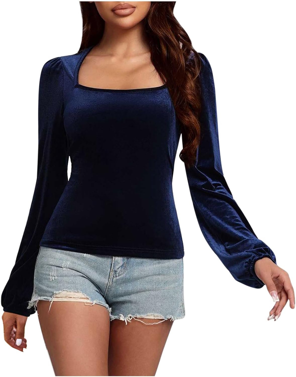 Elegant Velvet Tops for Women's Slim Fit Velour Blouses Soft Vintage ...