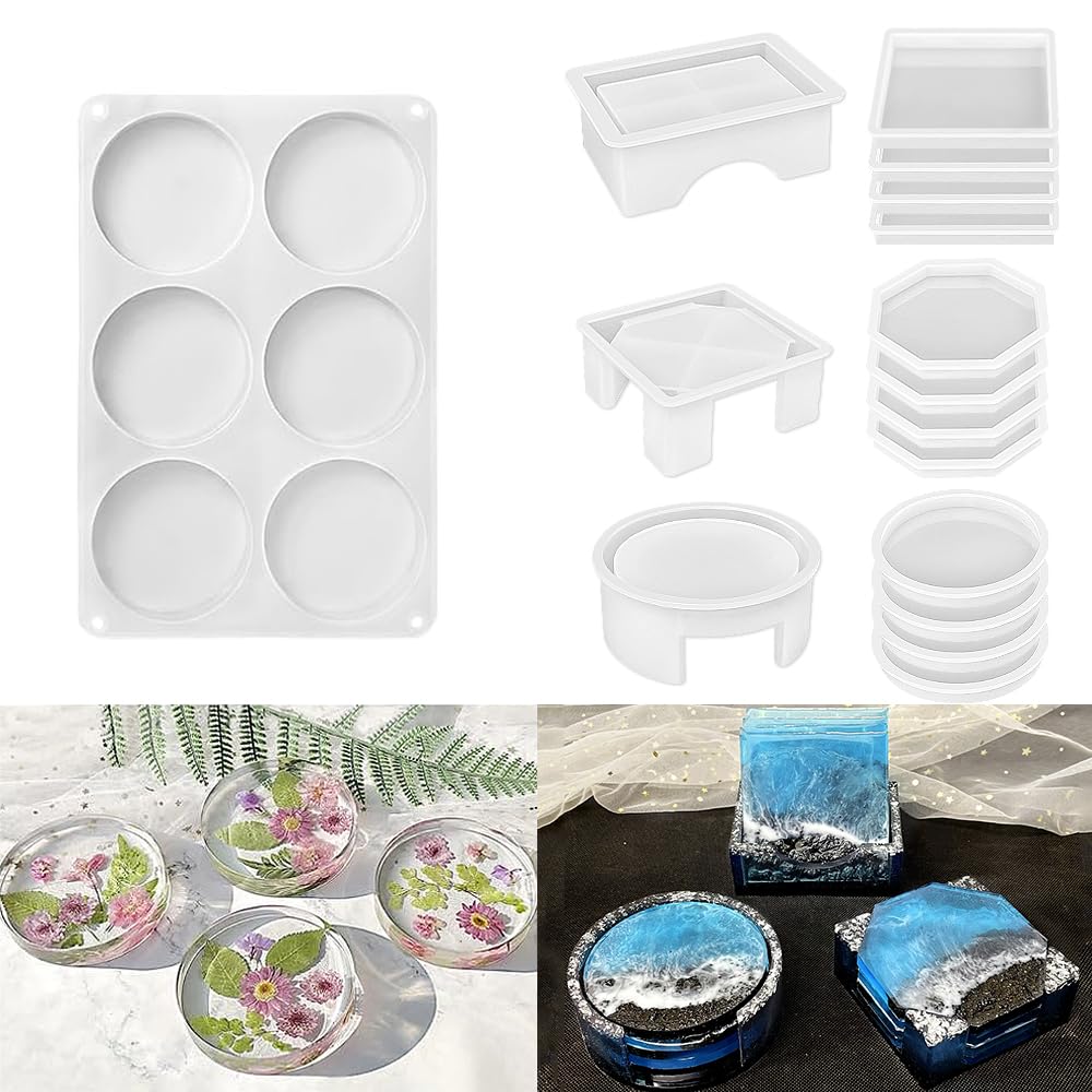 Amazon.com: ResinWorld Coaster Molds with Round Square Octagon Holder ...
