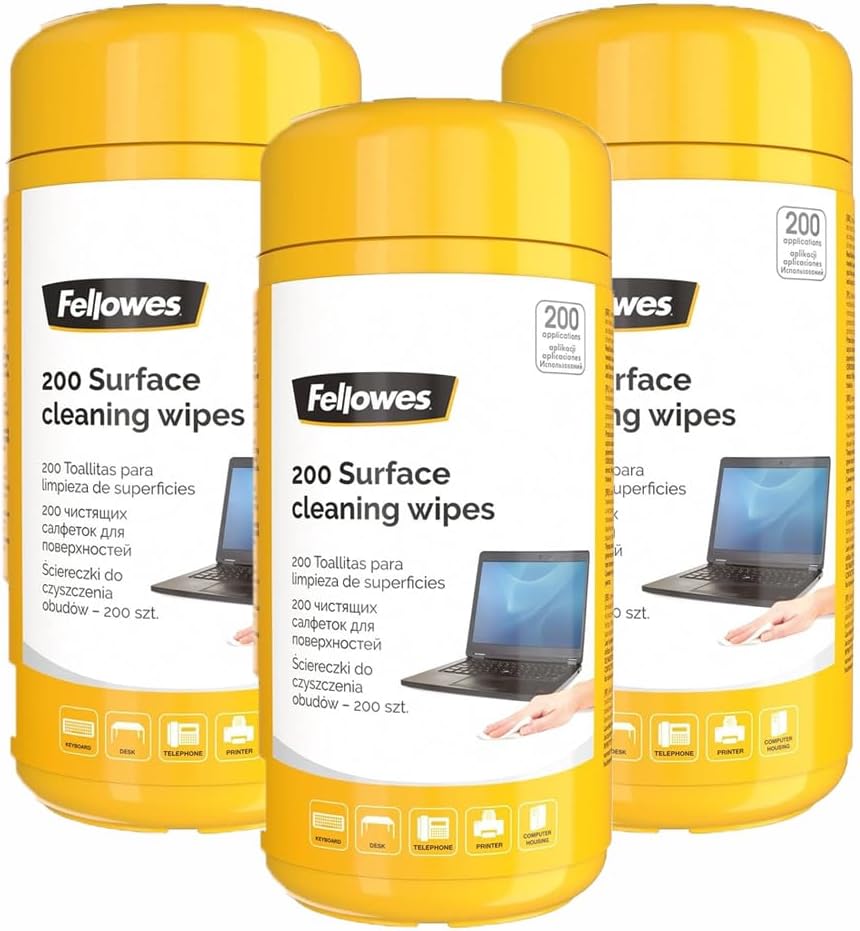 3 x Fellowes Performance 200 Pack Multi Surface Tech Wipes Tub | Anti ...