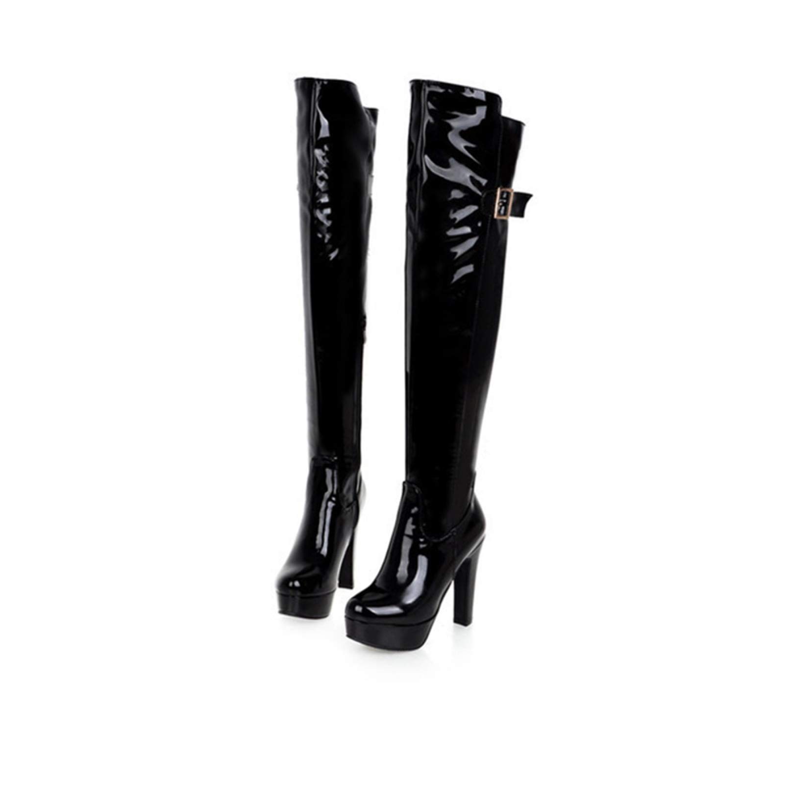大きいサイズ サイハイブーツ エナメル ストレッチ 厚底 美脚 ニーハイ