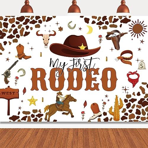 Amazon.com : My First Rodeo Backdrop, 7x5FT | Cowboy Banner Background ...
