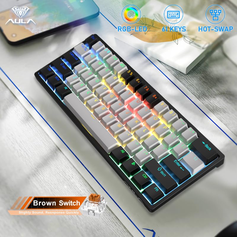 Snapklik.com : AULA 60 Percent Wired Mechanical Gaming Keyboard, 29 RGB ...