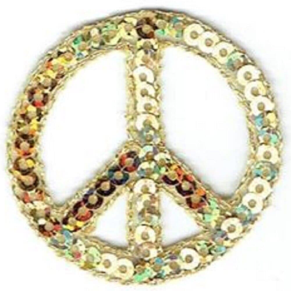 Amazon.com: Peace Sign Embroidered Applique Patch - Sequin, Gold Hippie ...