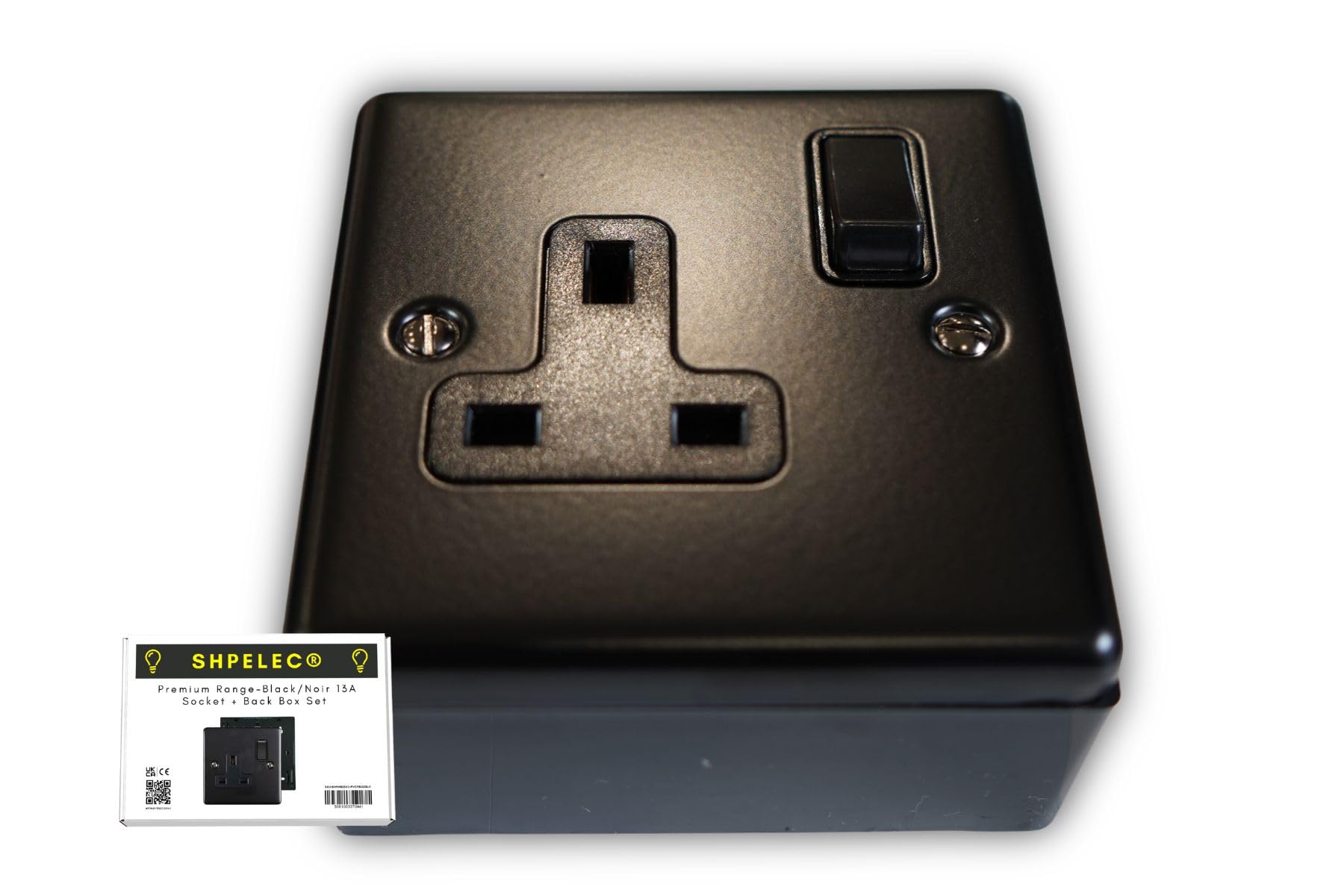 SHPELEC Matt Black Finish 13A Metal Double Socket with 35mm PVC Surface ...