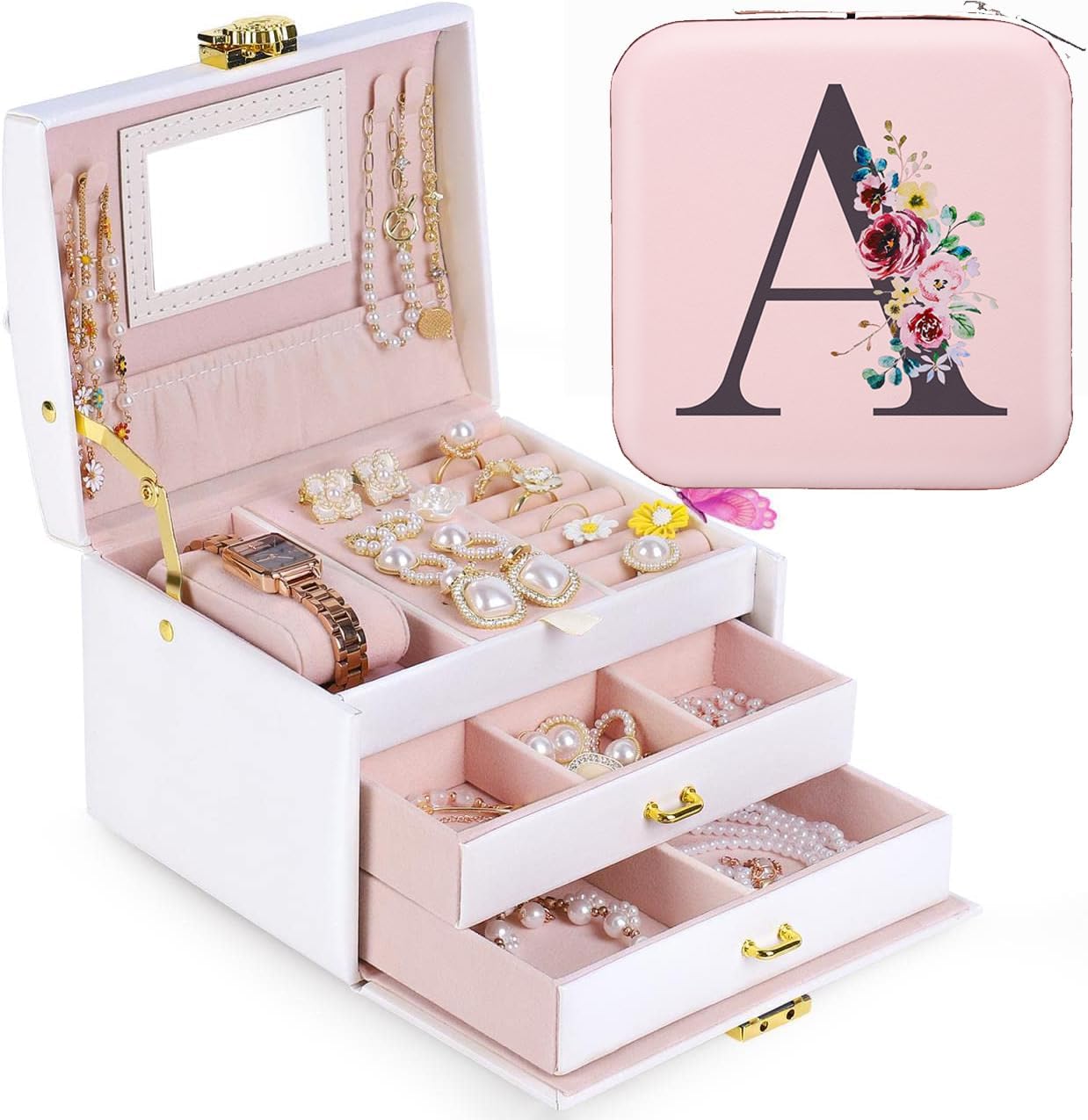 Amazon.com: Pretty Comy Jewelry Box for Girls + Traval Jewelry Box ...
